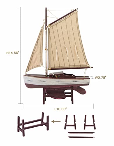 SAILINGSTORY Wooden Sailboat Decor Sailboat Gift Boat Model Ship Yacht Distressed Red