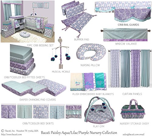 Bacati Isabella Girls Paisley Baby Activity Gym with Mat, Lilac/Purple/Aqua