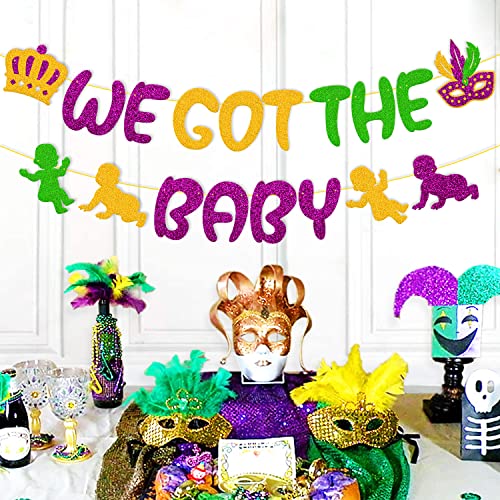 We Got The Baby Banner Mardi Gras Baby Shower Party Decorations Carnival New Orleans Masquerade Fleur De Lis Fat Tuesday Theme Gender Reveal Party Supplies