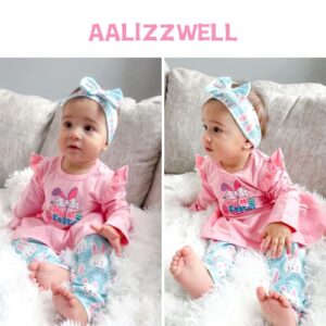 Aalizzwell 3-6 Months Baby Girl Easter Clothes Infant Girls First Easter Outfit My Tunic Rabbit Clothing Set Bunny Blue