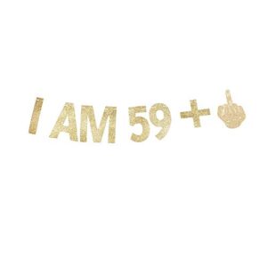 i am 59+1 banner, 60th birthday party sign funny/gag 60 bday party decorations gold gliter paper photoprops