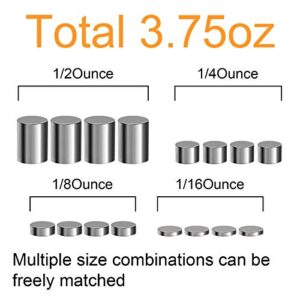 Ruisita 3.75 Ounces Tungsten Weights Cylinders Weights 16 Pieces Tungsten Weights 3/8 Inch Incremental Cylinders Weights with Plastic Box