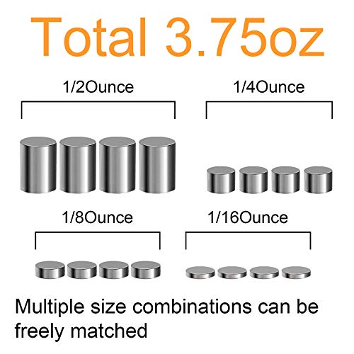 Ruisita 3.75 Ounces Tungsten Weights Cylinders Weights 16 Pieces Tungsten Weights 3/8 Inch Incremental Cylinders Weights with Plastic Box