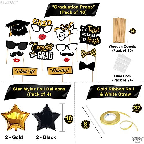 Huge, Graduation Party Decorations 2022 - Pack of 75 | Congrats Grad Banner, Graduation Photo Props | Gold Fringe Graduation Backdrop | Graduation Banner, Black and Gold Graduation Decorations 2022