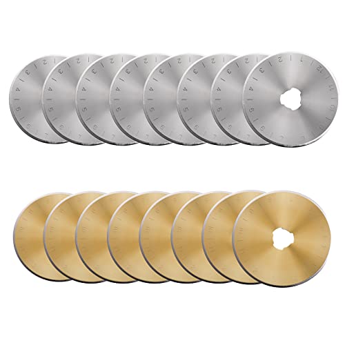 16 Pack 45mm Rotary Cutter Blades, Olfa, Replacement Rotary Blade, Designed for Handcrafting, Art, DIYs, Crafts, Quilting, Scrapbooking, Sewing (8 in Silver Color, 8 in Titanium Plating)