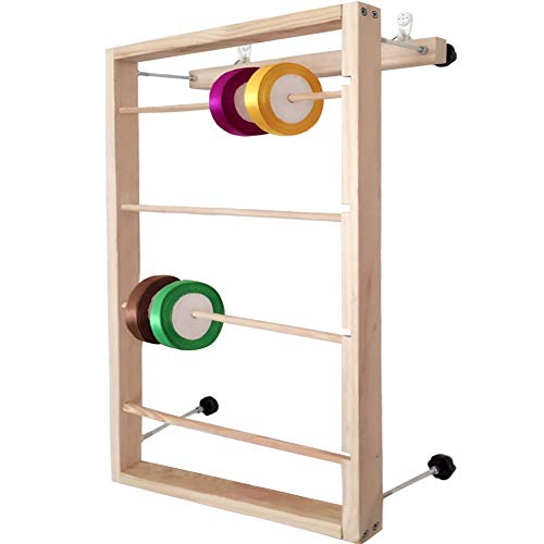 Kelendle 4 Tier Wall Mounted Wooden Ribbon Organizer Rack Wood Lace Dispenser Rolls Curling Spool Storage Container Embroidery Thread Holder Stand