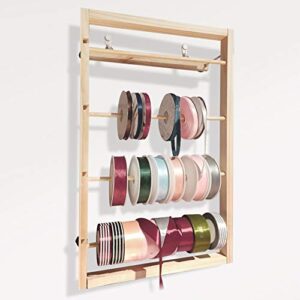 Kelendle 4 Tier Wall Mounted Wooden Ribbon Organizer Rack Wood Lace Dispenser Rolls Curling Spool Storage Container Embroidery Thread Holder Stand