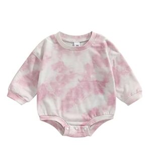 MERSARIPHY Baby Girl Sweatshirt Romper Tie Dyed Infant Girl Bodysuit Sweater Tops Fall Winter Clothes (Pink tie-dyed, 0-6 Months)