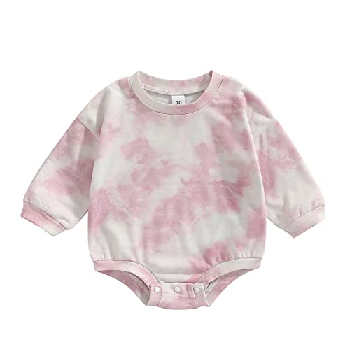 MERSARIPHY Baby Girl Sweatshirt Romper Tie Dyed Infant Girl Bodysuit Sweater Tops Fall Winter Clothes (Pink tie-dyed, 0-6 Months)