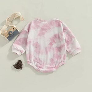 MERSARIPHY Baby Girl Sweatshirt Romper Tie Dyed Infant Girl Bodysuit Sweater Tops Fall Winter Clothes (Pink tie-dyed, 0-6 Months)