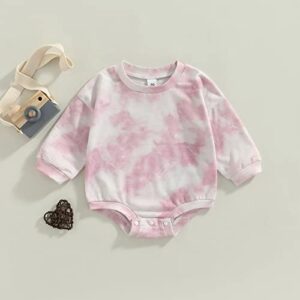 MERSARIPHY Baby Girl Sweatshirt Romper Tie Dyed Infant Girl Bodysuit Sweater Tops Fall Winter Clothes (Pink tie-dyed, 0-6 Months)