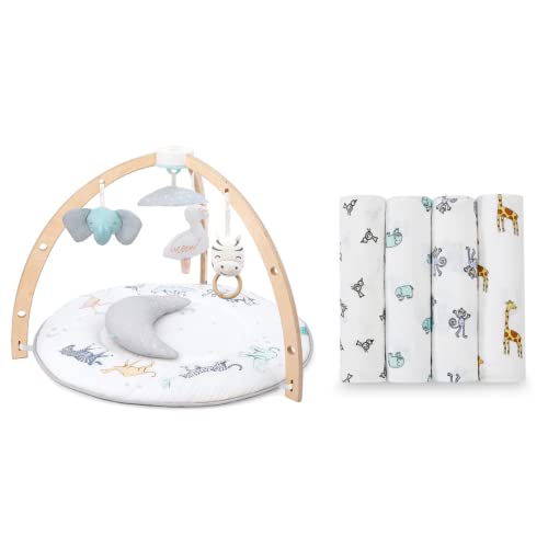 aden + anais Git Set Bundle - Play and Discover Baby Activity Gym - Jungle Jam Swaddle Blanket, 4 Pack