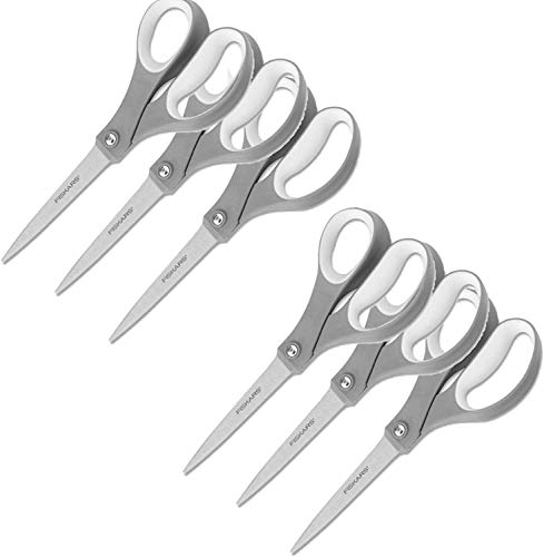 Fiskars 01-004761J Softgrip Scissors Straight Stainless Steel, 8 Inch - 6 Pack