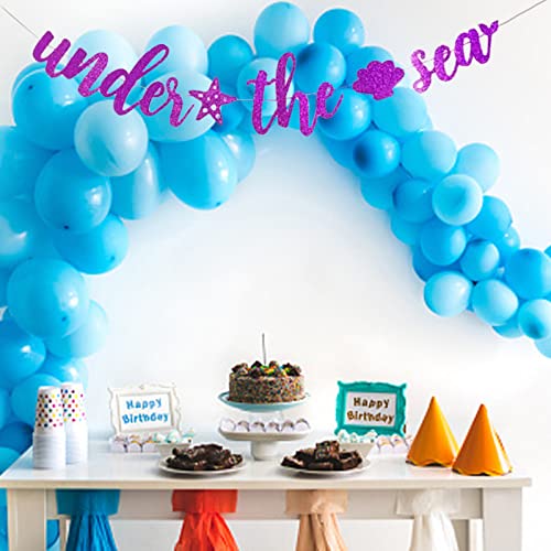 Under the Sea Banner Mermaid First Birthday Banner Under the Sea Decorations for Baby Shower Theme Birthday Party Supplies Photo Booth Props(Purple)