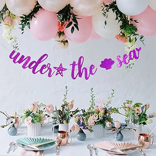 Under the Sea Banner Mermaid First Birthday Banner Under the Sea Decorations for Baby Shower Theme Birthday Party Supplies Photo Booth Props(Purple)