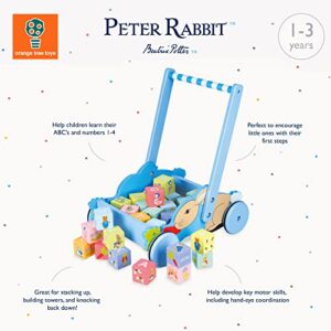 Orange Tree Toys - Peter Rabbit Block Trolley - Wooden Alphabet Block Trolley That Encourages First Steps and Develops Key Motor Skills, Includes 30 Blocks, for Kids Ages 12 Months +