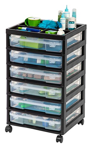 IRIS USA 6-Tier Scrapbook Rolling Storage Cart with Organizer Top White Frame with 6 Clear Scrapbooking Drawer Cases, 1-Pack & IRIS USA 150816 IRIS 6-Drawer Scrapbook Cart with Organizer Top, Black