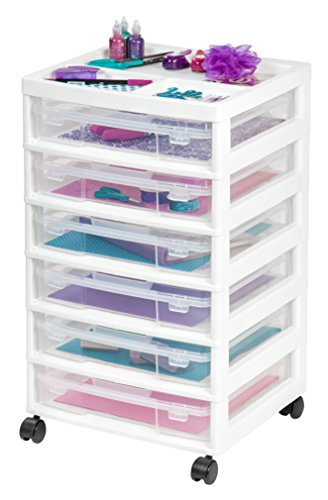 IRIS USA 6-Tier Scrapbook Rolling Storage Cart with Organizer Top White Frame with 6 Clear Scrapbooking Drawer Cases, 1-Pack & IRIS USA 150816 IRIS 6-Drawer Scrapbook Cart with Organizer Top, Black