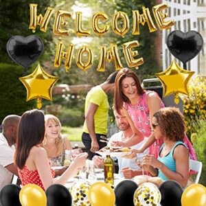 Lnlofen Welcome Home Balloon Banner Decorations Kit, 39Pcs, Including Gold Welcome Home Balloons Sign, Foil Curtains, Latex & Foil Balloons for Home Decoration Family Party Supplies