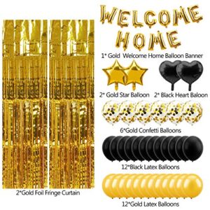 Lnlofen Welcome Home Balloon Banner Decorations Kit, 39Pcs, Including Gold Welcome Home Balloons Sign, Foil Curtains, Latex & Foil Balloons for Home Decoration Family Party Supplies