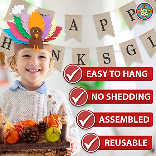 Mandala Crafts Happy Thanksgiving Banner Flag from Burlap for Holiday, Fall, Party Decoration