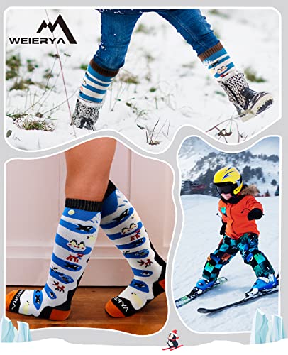 WEIERYA Kids Ski Socks Merino Wool, Thermal Snow Socks, Knee-high Wool Socks for Boys and Girls, 1/3 Pairs Black M 1 Pair