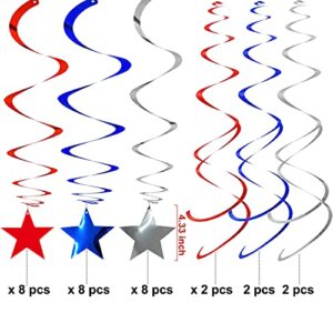 YSSAI 30 Pcs Patriotic Star Hanging Swirls Decorations Swirls with Red Blue Silver Stars Ceiling Hanging Ornaments for 4th of July Independence Day Memorial Day Graduation Party Supplies