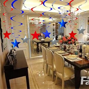 YSSAI 30 Pcs Patriotic Star Hanging Swirls Decorations Swirls with Red Blue Silver Stars Ceiling Hanging Ornaments for 4th of July Independence Day Memorial Day Graduation Party Supplies