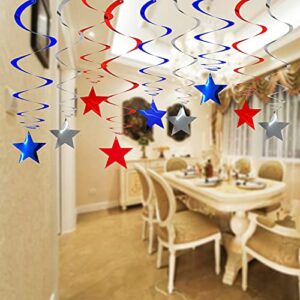 YSSAI 30 Pcs Patriotic Star Hanging Swirls Decorations Swirls with Red Blue Silver Stars Ceiling Hanging Ornaments for 4th of July Independence Day Memorial Day Graduation Party Supplies