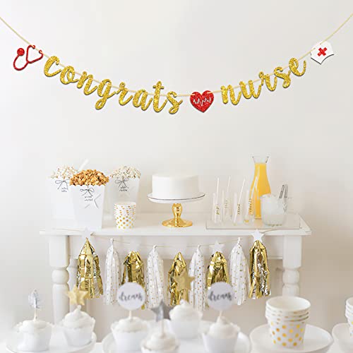 Dalaber Congrats Nurse Banner - 2022 Medical School Graduation Party Decorations - Nurse Graduation Party Supplies - Gold Glitter