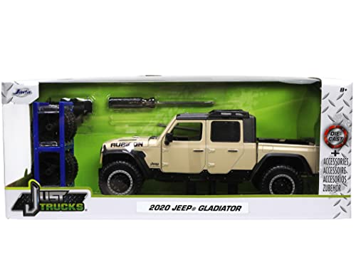 Jada Toys Just Trucks 1:24 2020 Jeep Gladiator Die-cast Car Tan with Tire Rack, Toys for Kids and Adults (32711)