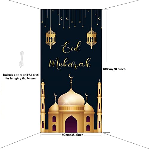 KYMY Eid Mubarak Door Cover with 70.8X35.4 inch,Eid Mubarak Backdrop,Muslim Islamic Ramadan Door Banner Sign for Eid Mubuark Party Home Decoration