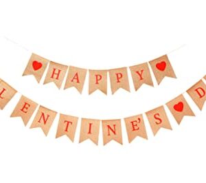 Mandala Crafts Happy Valentines Day Banner Valentines Day Decor - Burlap Happy Valentines Day Sign Decoration - Heart Valentine Garland for Fireplace Mantel