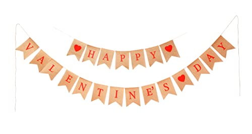 Mandala Crafts Happy Valentines Day Banner Valentines Day Decor - Burlap Happy Valentines Day Sign Decoration - Heart Valentine Garland for Fireplace Mantel