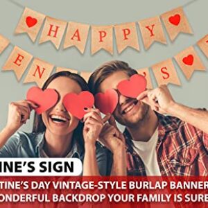 Mandala Crafts Happy Valentines Day Banner Valentines Day Decor - Burlap Happy Valentines Day Sign Decoration - Heart Valentine Garland for Fireplace Mantel