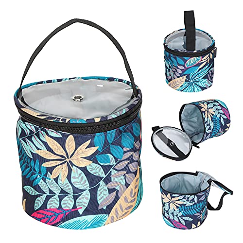 HEEPDD Yarn Storage Tote, Yarn Ball Needle Sundries Finishing Storage Tool Household Leaf Pattern Oxford Cloth Bucket Storage Tote Bag for Yarn Storage(Small Drum)