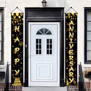 yoaokiy happy anniversary door banner decorations, wedding anniversary party sign supplies, gold anniversary party welcome door porch sign decor for outdoor indoor