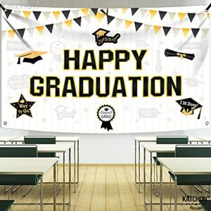 Happy Graduation Banner 2023 - 72x44 Inch, Class of 2023 Decorations | Happy Graduation Sign for Black and White Graduation Party Decorations 2023 | Graduation Backdrop for Graduation Decorations 2023