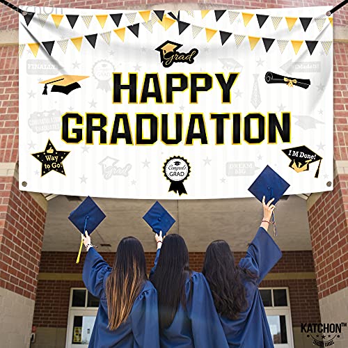 Happy Graduation Banner 2023 - 72x44 Inch, Class of 2023 Decorations | Happy Graduation Sign for Black and White Graduation Party Decorations 2023 | Graduation Backdrop for Graduation Decorations 2023