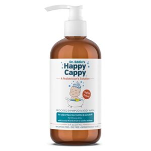 happy cappy dr. eddie’s medicated shampoo for children, treats dandruff & seborrheic dermatitis, no fragrance, stops flakes and redness on sensitive scalps and skin, cradle cap brush not needed, 8 oz