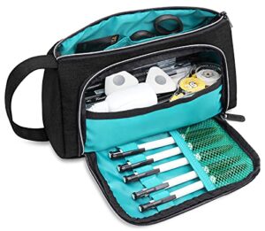 jemia multi compartments collection 3 independent zipper compartments with handle strap pencil case (black, polyester)