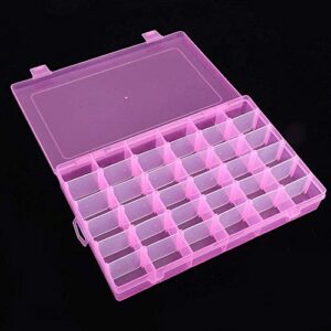 Yosoo 36 Slots Clear Plastic Adjustable Jewelry Case Organizer Earrings Storage Container Box Makeup Ring Earring Necklace Organizer Case(Pink)