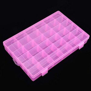 Yosoo 36 Slots Clear Plastic Adjustable Jewelry Case Organizer Earrings Storage Container Box Makeup Ring Earring Necklace Organizer Case(Pink)