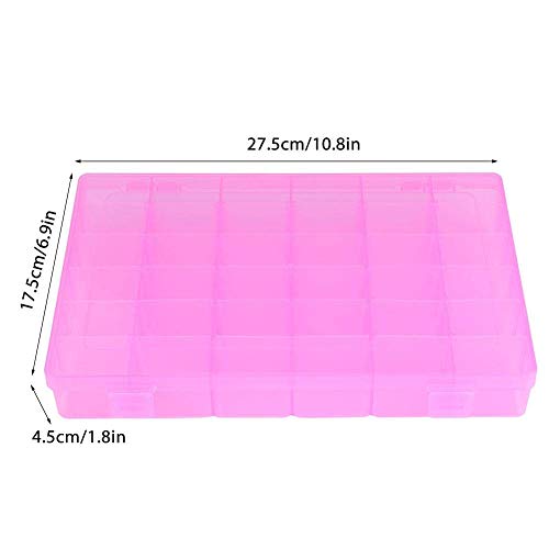 Yosoo 36 Slots Clear Plastic Adjustable Jewelry Case Organizer Earrings Storage Container Box Makeup Ring Earring Necklace Organizer Case(Pink)