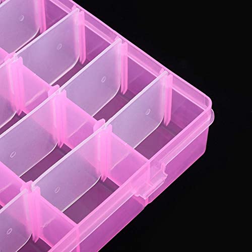 Yosoo 36 Slots Clear Plastic Adjustable Jewelry Case Organizer Earrings Storage Container Box Makeup Ring Earring Necklace Organizer Case(Pink)