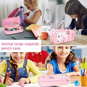 Firesara Pencil Case, Large Capacity Pen Case Pencil Bag Pouch Pen Pencil Marker Stationery Organizer with Zipper Big Storage Compartments for Teen Boys Girls Students School Office (Pink)