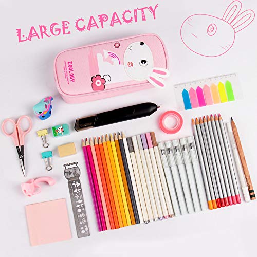 Firesara Pencil Case, Large Capacity Pen Case Pencil Bag Pouch Pen Pencil Marker Stationery Organizer with Zipper Big Storage Compartments for Teen Boys Girls Students School Office (Pink)