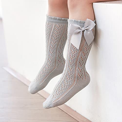 HOUSEYUAN Infant Baby Girl Thigh Knee High Bow Socks Hollow Out Ruffle 0-3 Months Newborn Boot Long Socks Toddle Tights Tall Stockings 6-12 Months 5 Pairs