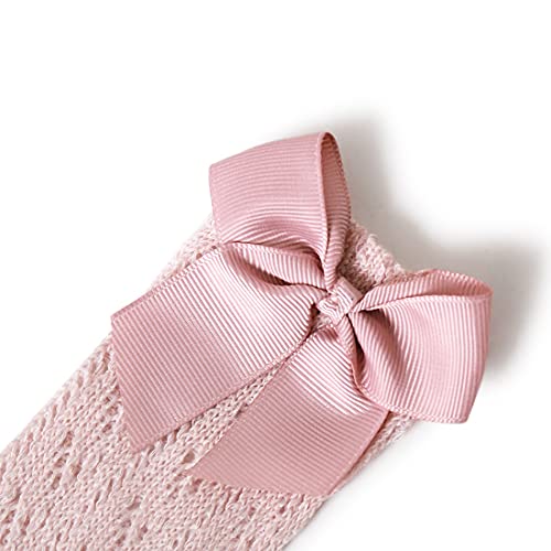 HOUSEYUAN Infant Baby Girl Thigh Knee High Bow Socks Hollow Out Ruffle 0-3 Months Newborn Boot Long Socks Toddle Tights Tall Stockings 6-12 Months 5 Pairs