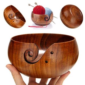 freyamall wooden yarn bowl with holes holder handcrafted knitting yarn needlework crochet storage organizer, perfect for mother’s day!